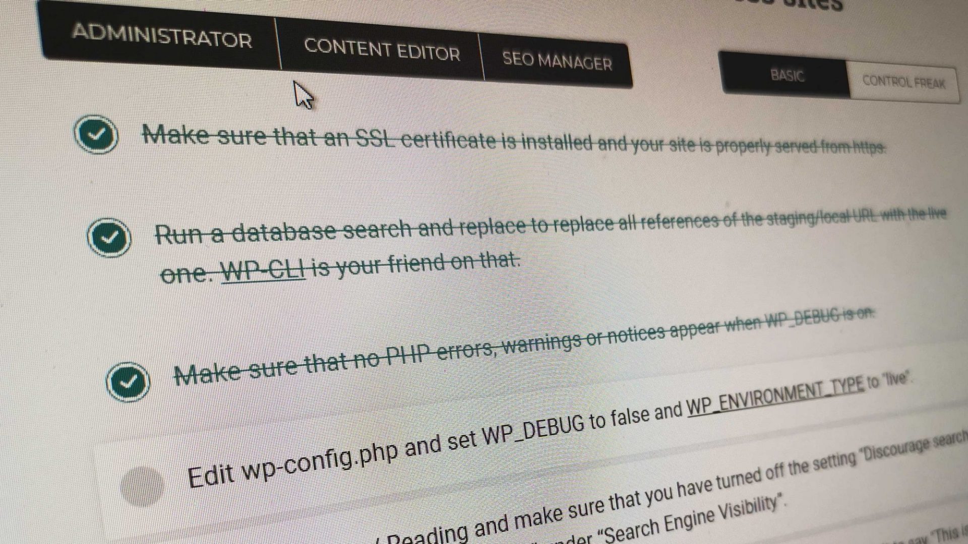 Deployment Checklist for WordPress